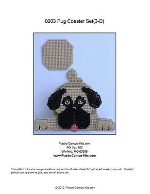 3-D Pug Dog- Coaster Set-Plastic Canvas Pattern or Kit | eBay
