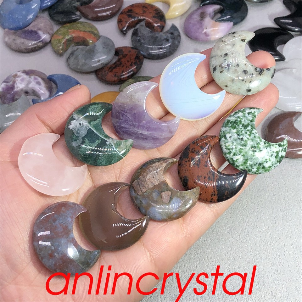 5pc Wholesale Natural Mixed Moon Quartz Crystal Carved Skull Pendant ...