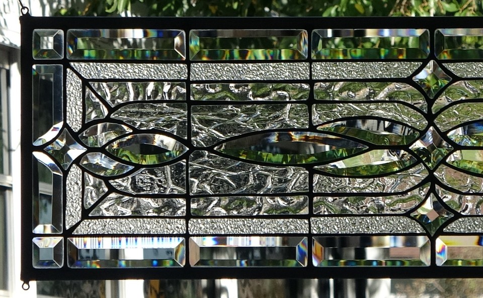 Stained Glass Transom window HANGING PANEL 34 X 12 incl hooks | eBay