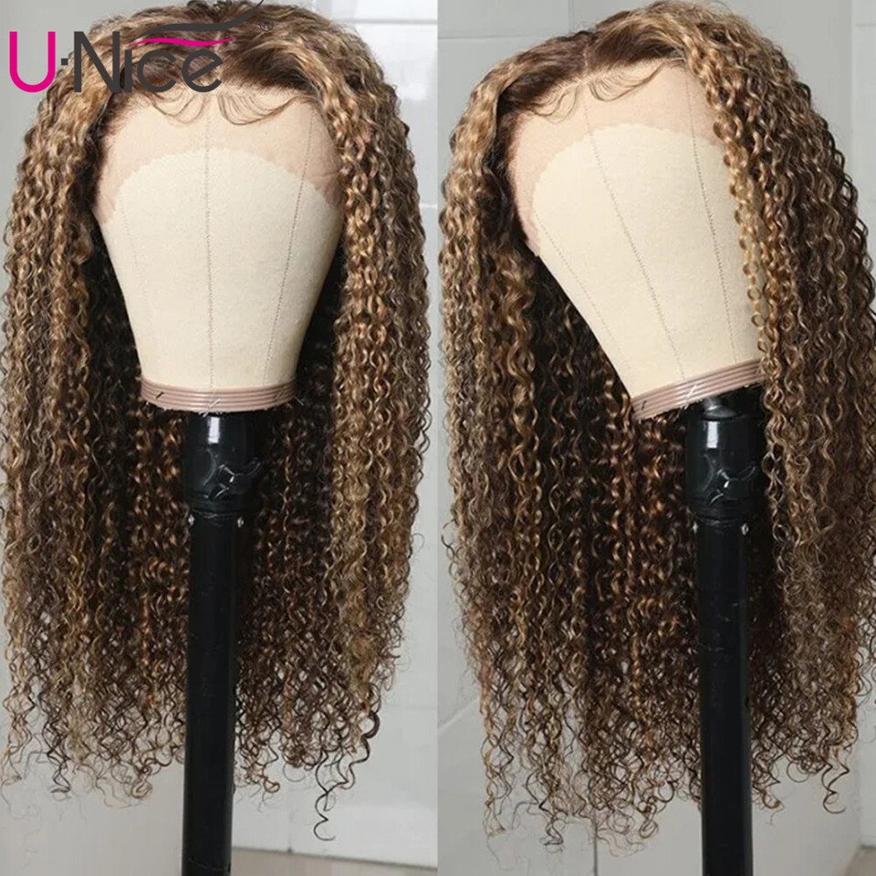 Cambodian Ombre Highlight Blonde Curly 13x4 Lace Frontal Human Hair Wig ...