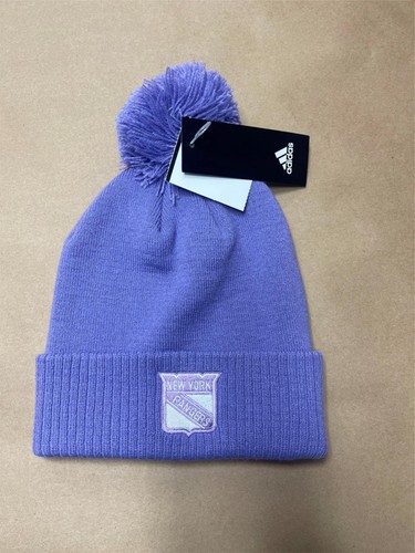 ADIDAS Purple NY Rangers Hockey Fights Cancer Pom Beanie Knit Hat ...