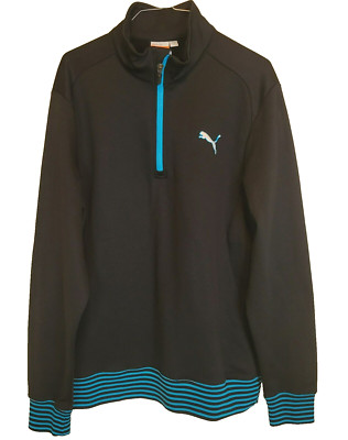 Puma Track Jacket Sport Lifestyle Black & Neon Blue Men Size L Fleece ...