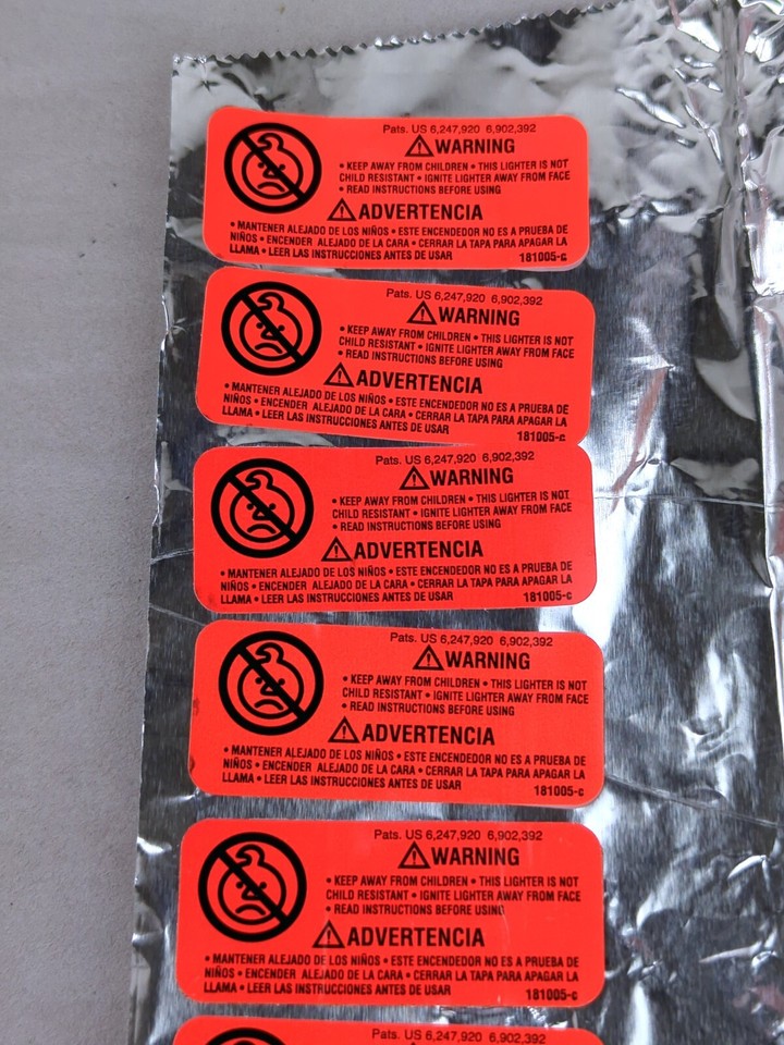 9pc Lot ZIPPO Warning Label Stickers Orange Zippo Lighter Seal Safety ...