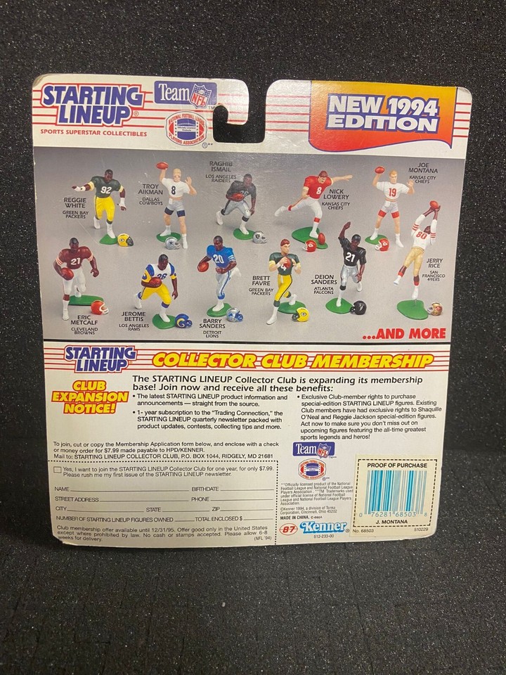 1994 KENNER STARTING LINEUP JOE MONTANA NFL ACTION FIGURE W/ CARD KC ...