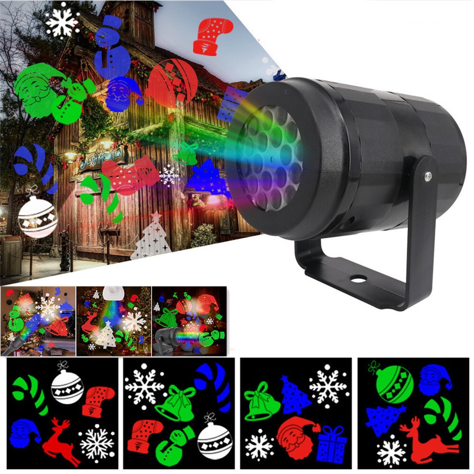 12 Patterns LED Christmas Projector Light Laser Landscape Xmas Moving ...