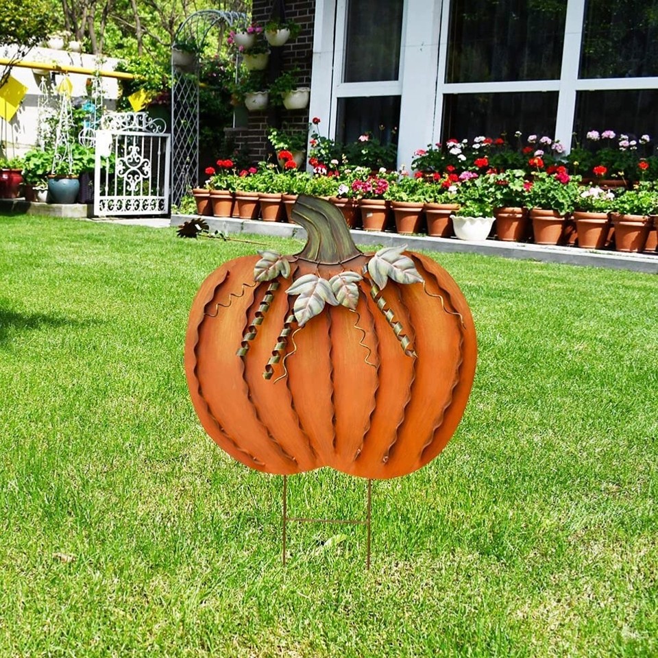Pumpkin Garden Stake Metal Pumpkin Yard Sign Fall Decor, Decorative ...