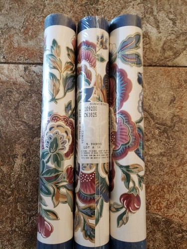 Vintage Sunworthy Wallpaper Floral with Blue Borders 3 rolls 55 Sq. Ft ...
