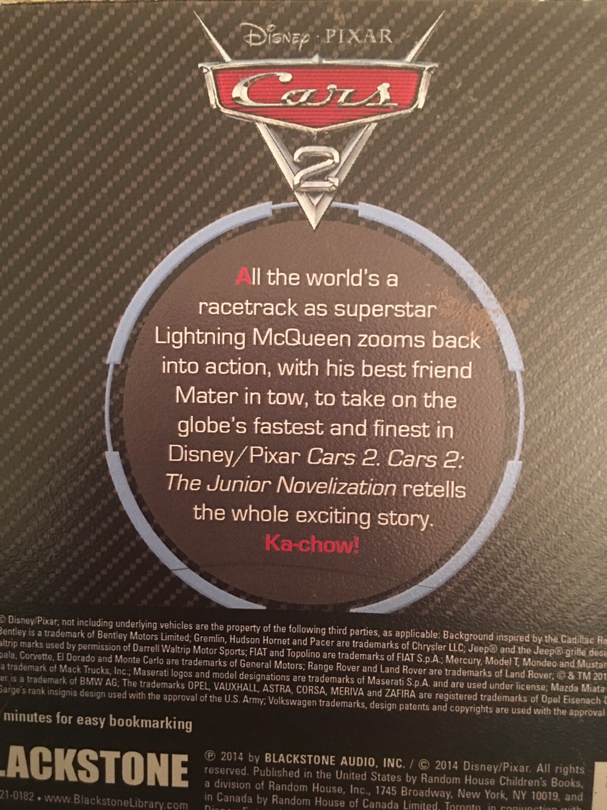 DISNEY PIXAR CARS 2 CD Audiobook Junior Novelization Lightening McQueen ...