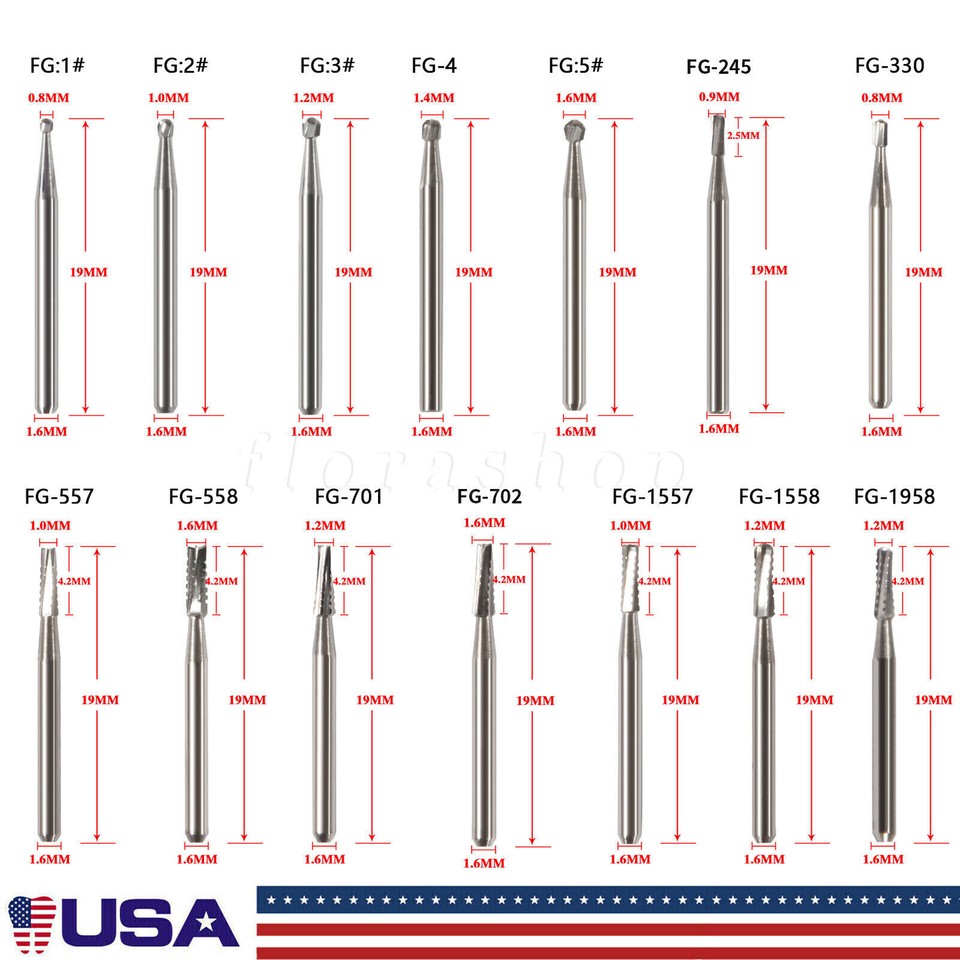 Dental Carbide Bur FG330 Round 1 2 3 4 5 701 557 Friction Grip High ...
