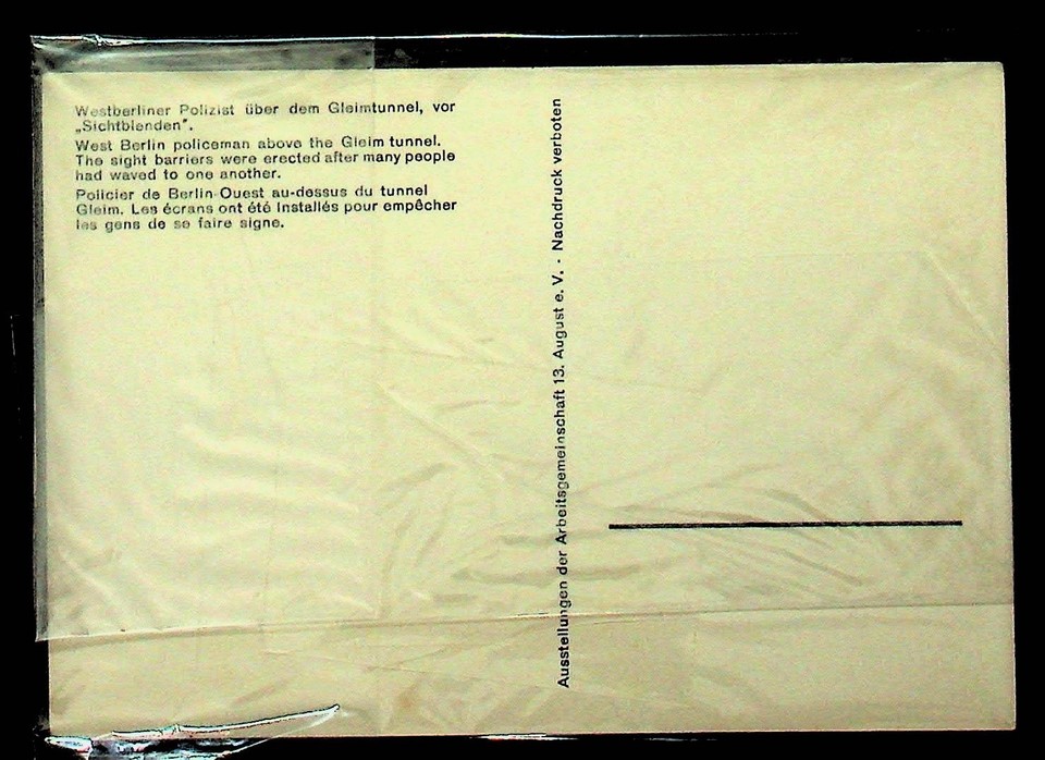 West Berlin Policeman Above The Gleam Tunnel Post Card - P-30 | eBay