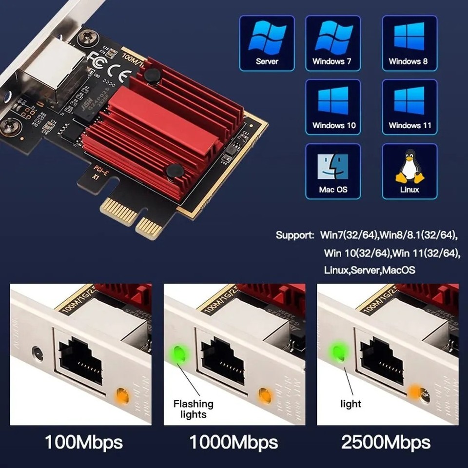 2.5G PCI-E To RJ45 Network Card RTL8125B Chip 100/1000Mbps 2.5Gbps ...