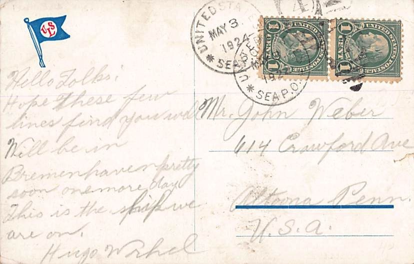 SS PRESIDENT HARDING, UNITED STATES LINES ~ used United States Sea Post ...