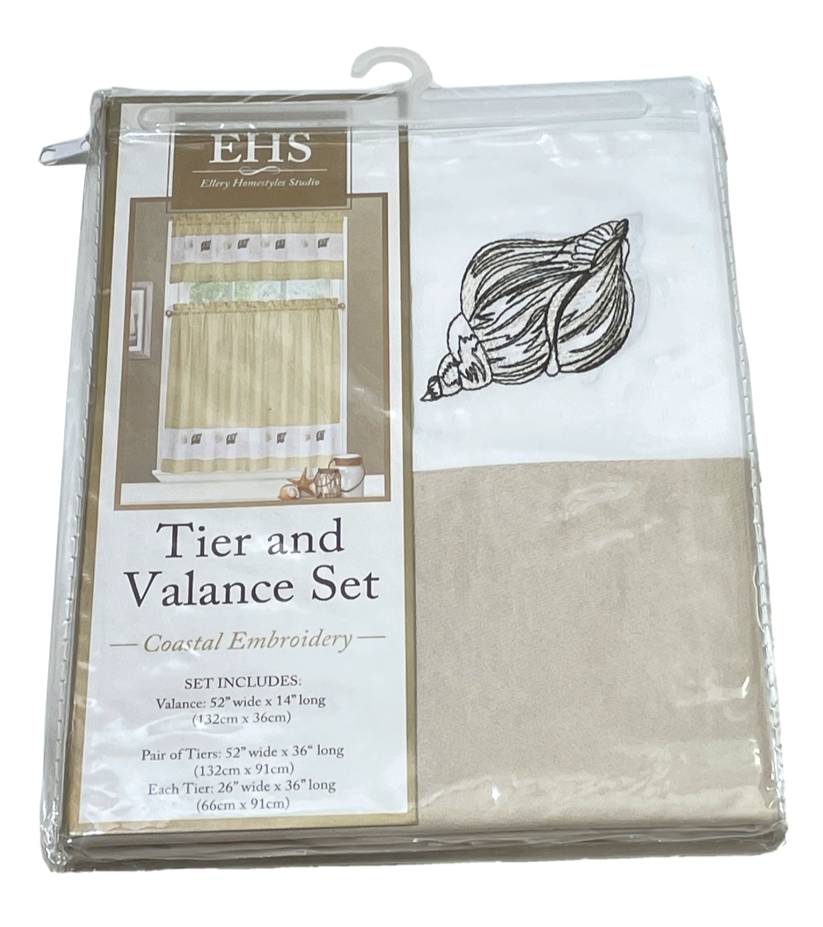 Ellery Homestyles Tier and Valance Set Coastal Embroidery Shells Tan ...