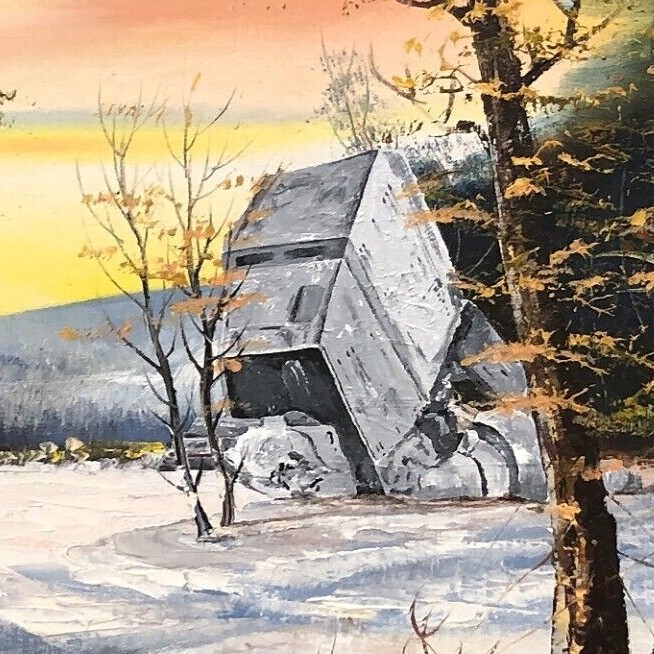 Crashed at-at star wars art print poster upcycled thrift store painting ...