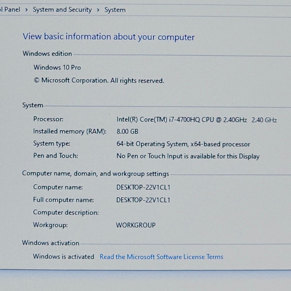 MSI GS70 2OD INTEL CORE i7-4700HQ @ 2.40GHz 8GB RAM 1TB HDD WIN-10P ...