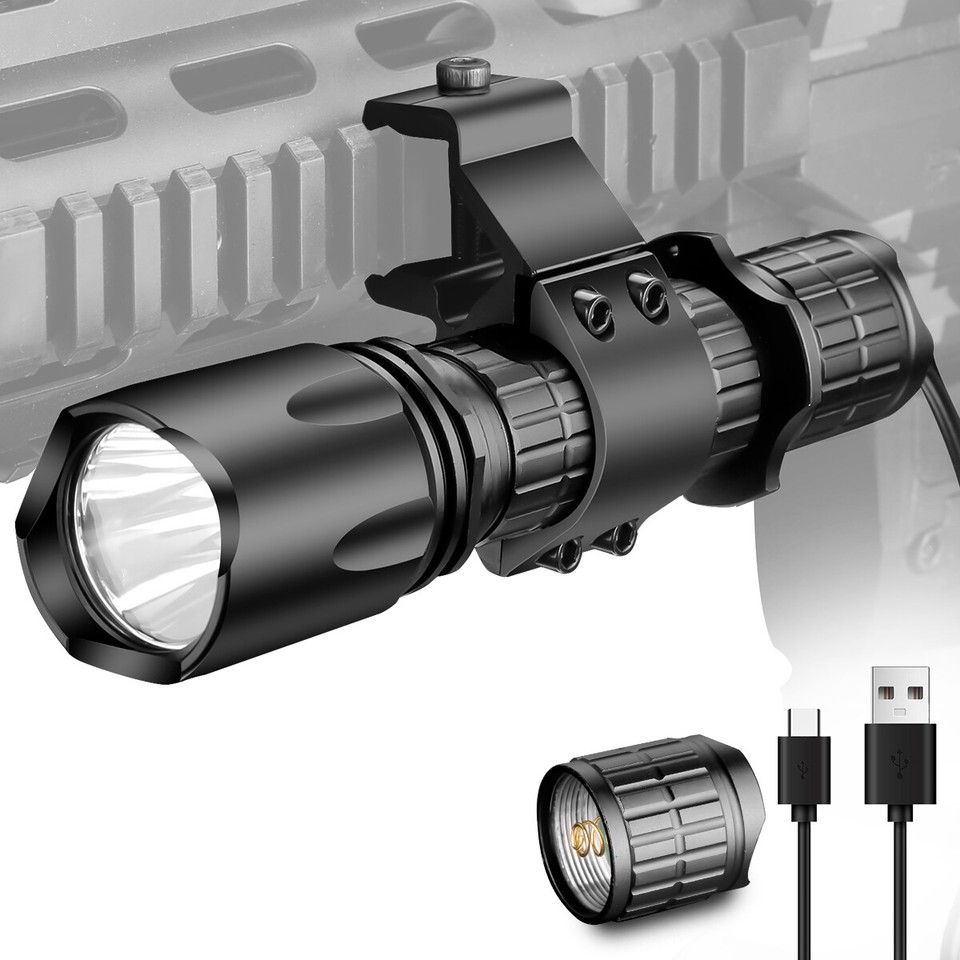 900000LMS Tactical LED Gun Flashlight Rail Mount Rechargeable Light For ...