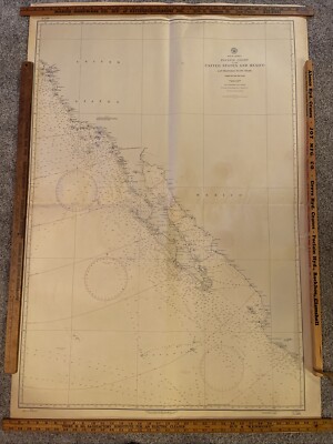 Cool Antique Nautical Chart – Pacific Coast USA & Baja Mexico Made In ...