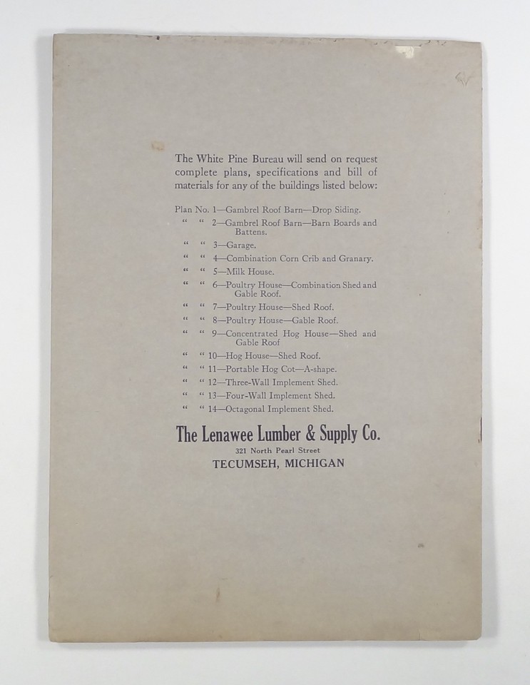 1917 3-WALLED OPEN SHED Farm Plans Specs & Materials WHITE PINE BUREAU ...
