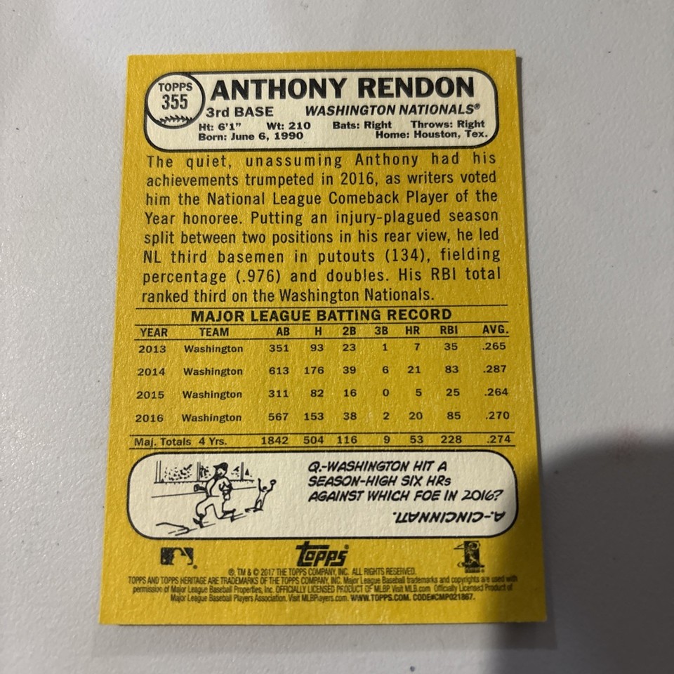 Anthony Rendon 2017 Topps Heritage #355 Washington Nationals | eBay