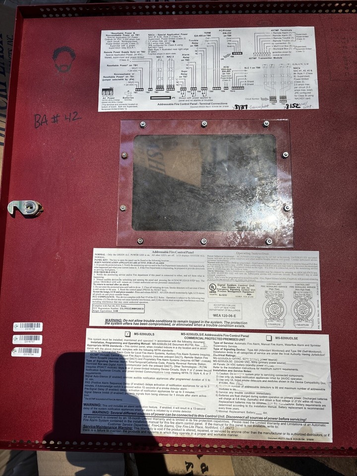 Fire-Lite MS-9200UDLS Fire Alarm Control Panel UNTESTED NO KEY ...