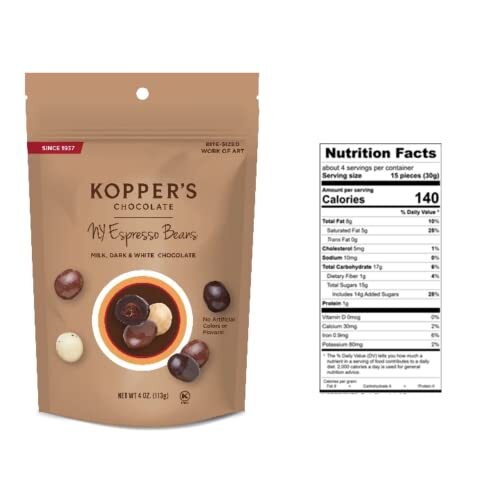 Koppers Chocolate Covered Espresso Beans NY Blend, Assorted Coffee ...