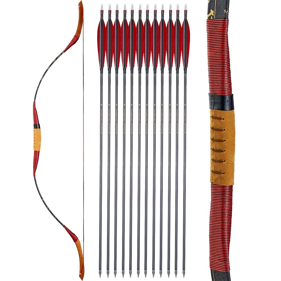 Archery Traditional Recurve Bow Mongolian Horse Bow 6" Feathers Carbon ...