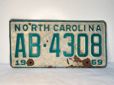 VINTAGE 1969 NORTH CAROLINA LICENSE PLATE NC TAG Green & White | eBay