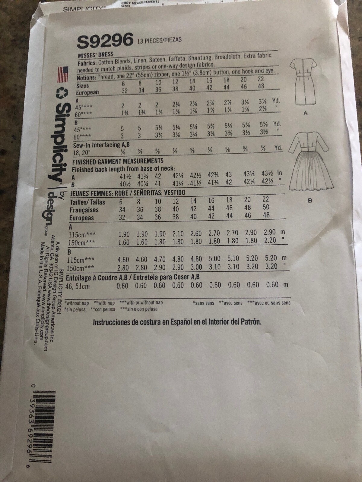 🌹SIMPLICITY #S9296 - LADIES "GERTIE" DRESS w/KEYHOLE PATTERN 6-14 / 14 ...