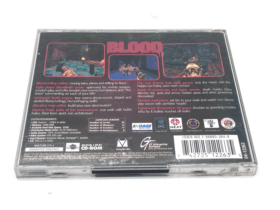 Blood PC 1997 DOS/PC CD-ROM GT Interactive Software Multi-player 2 Disc ...