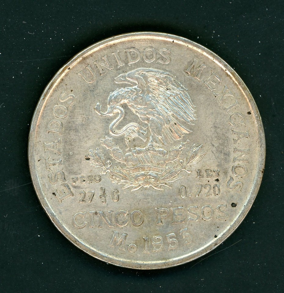 MEXICO 1953 Mo 5 PESOS SILVER COIN - KM# 467 AS SHOWN | eBay