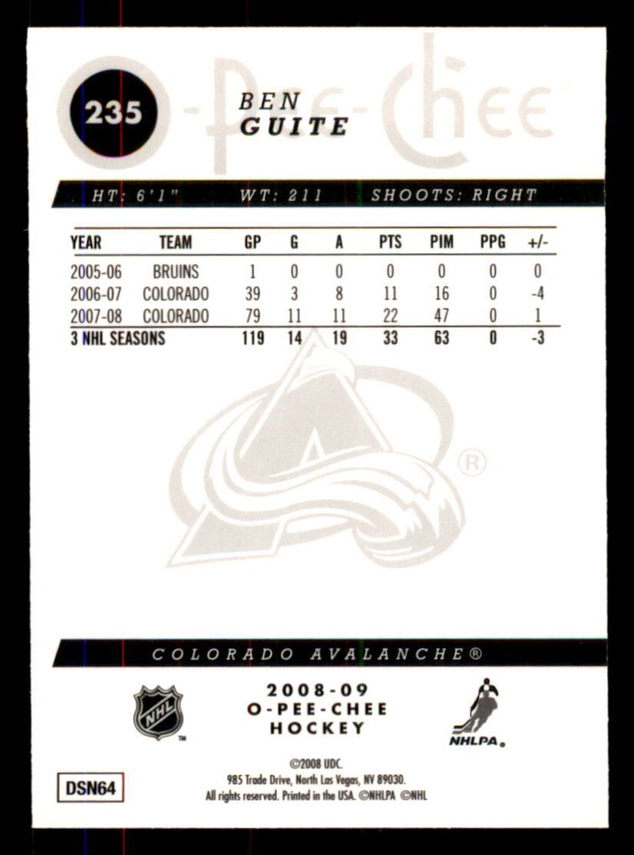 2008-09 O-Pee-Chee Metal #235 Ben Guite Colorado Avalanche | eBay