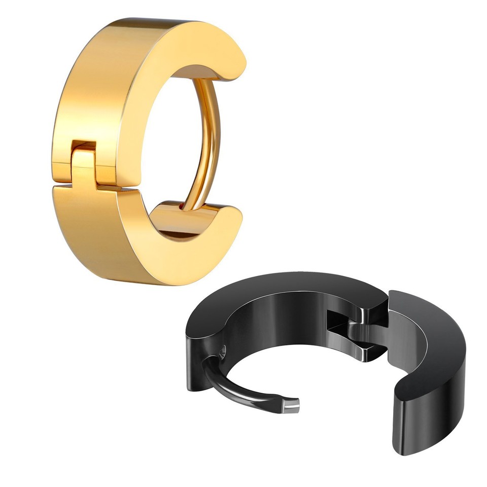 Men's Stainless Steel Punk Hoop Ear Stud Cuff Earring/No piercing Fake ...