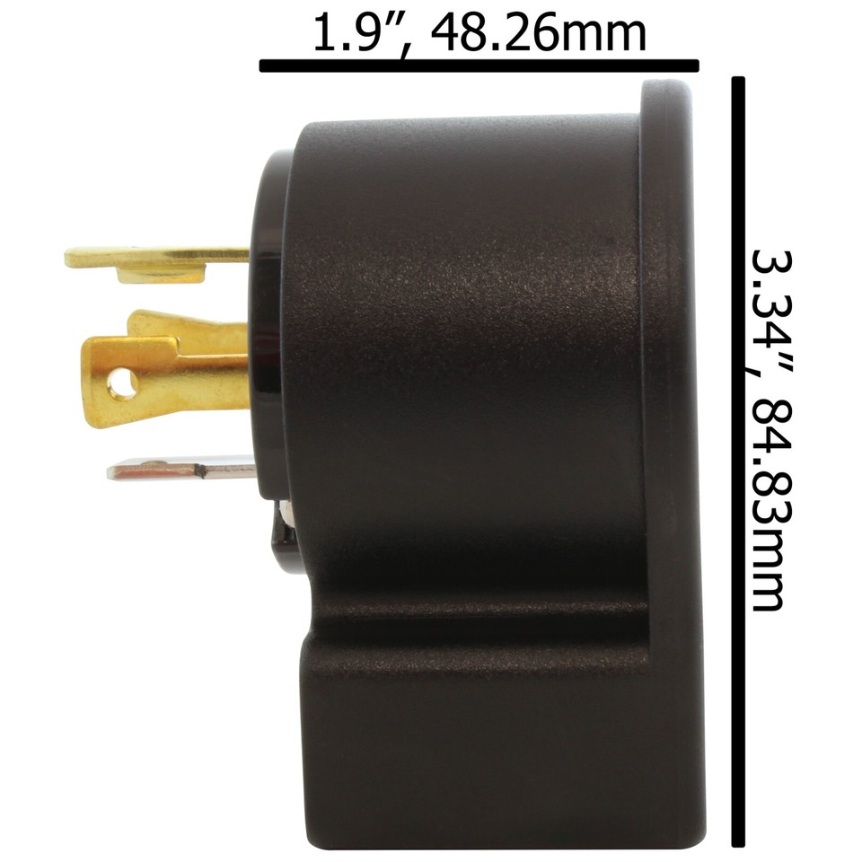 30A 125/250V NEMA L14-30P 4-Prong Locking Right Angle Male Plug ...