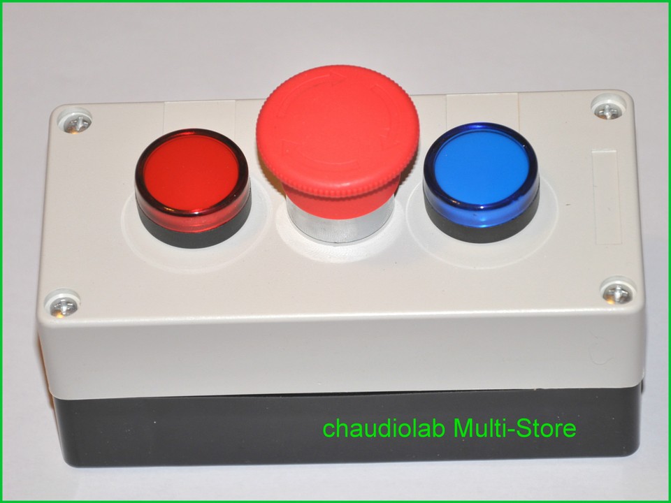 1x New Emergency Stop Switch with 2 Pilot Light Red and Blue Control ...
