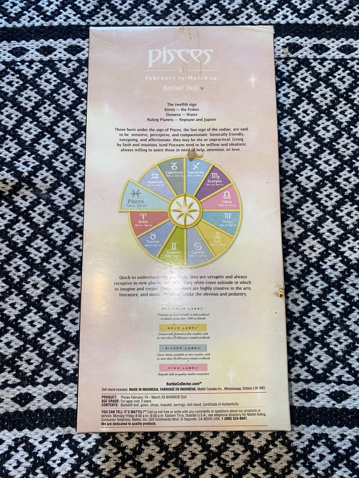 2004 Zodiac Barbie Pisces Edition Collector Pink Label | eBay