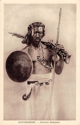 MADAGASCAR, AFRICA ~ SAKALAVA WARRIOR WITH RIFLE, SHIELD & SPEAR ...