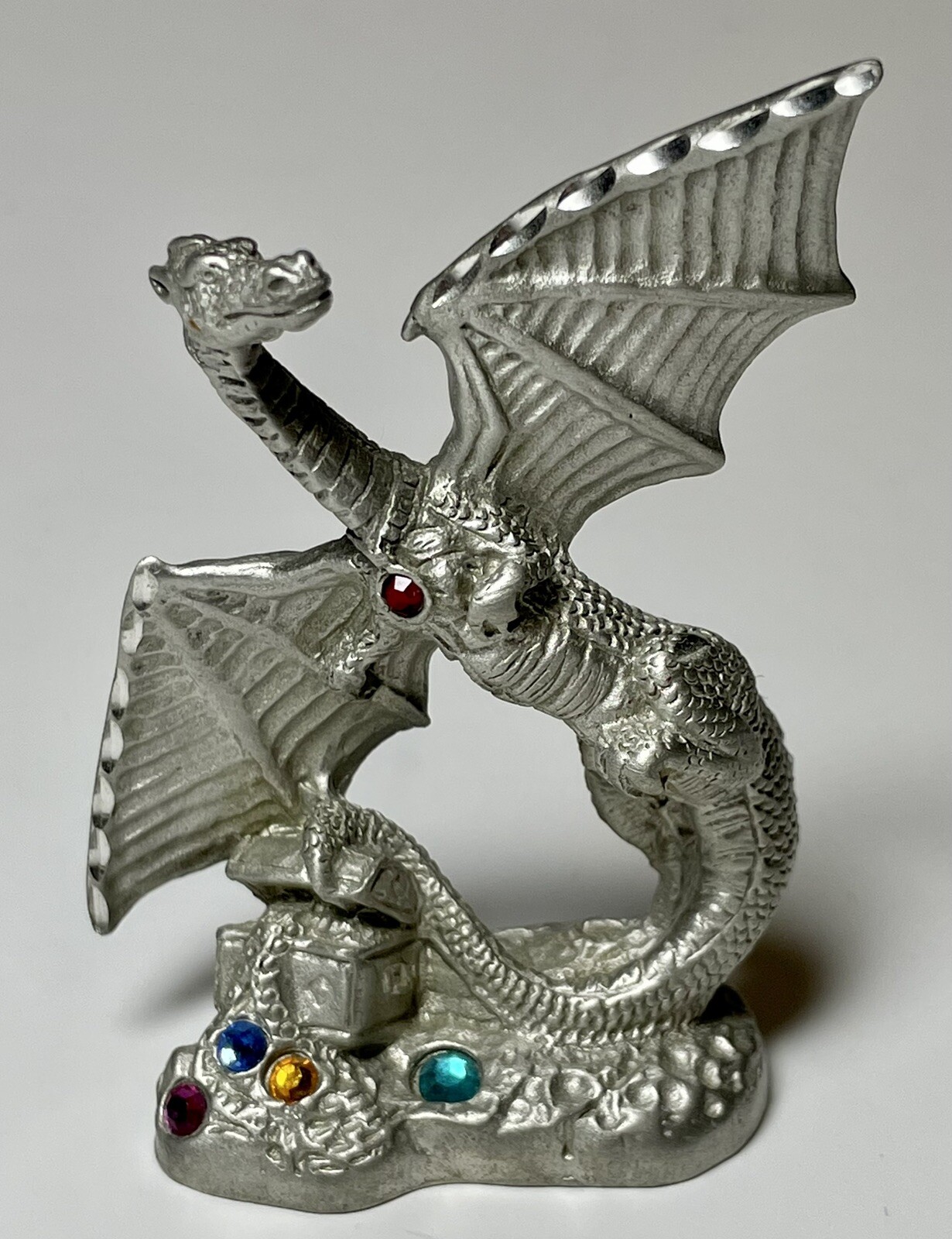 Jaycraft Pewter Dragon Figurine with Colorful Crystal Horde 2 7/8” 1994 ...
