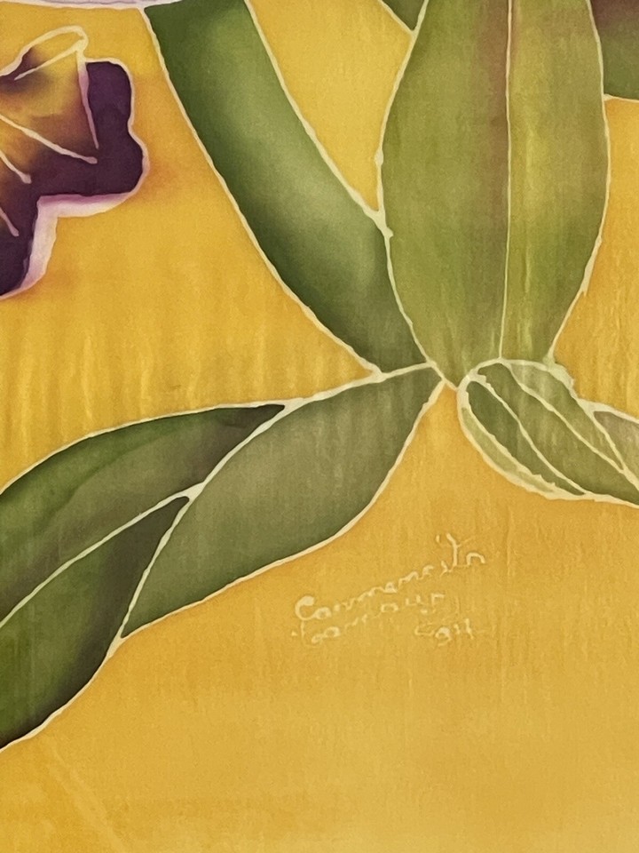 Tropical Orchid Flower Framed Art Painted Silk Batik Signed & Dated ...