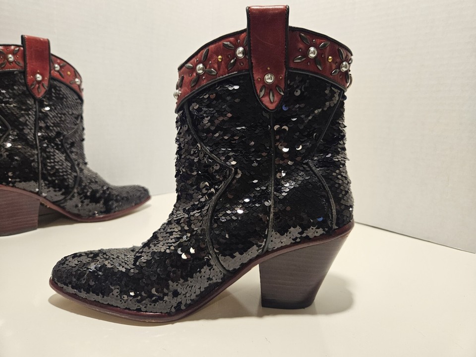 COACH Western Sequin Cowboy Boots (Size 7B) Black & Red | eBay