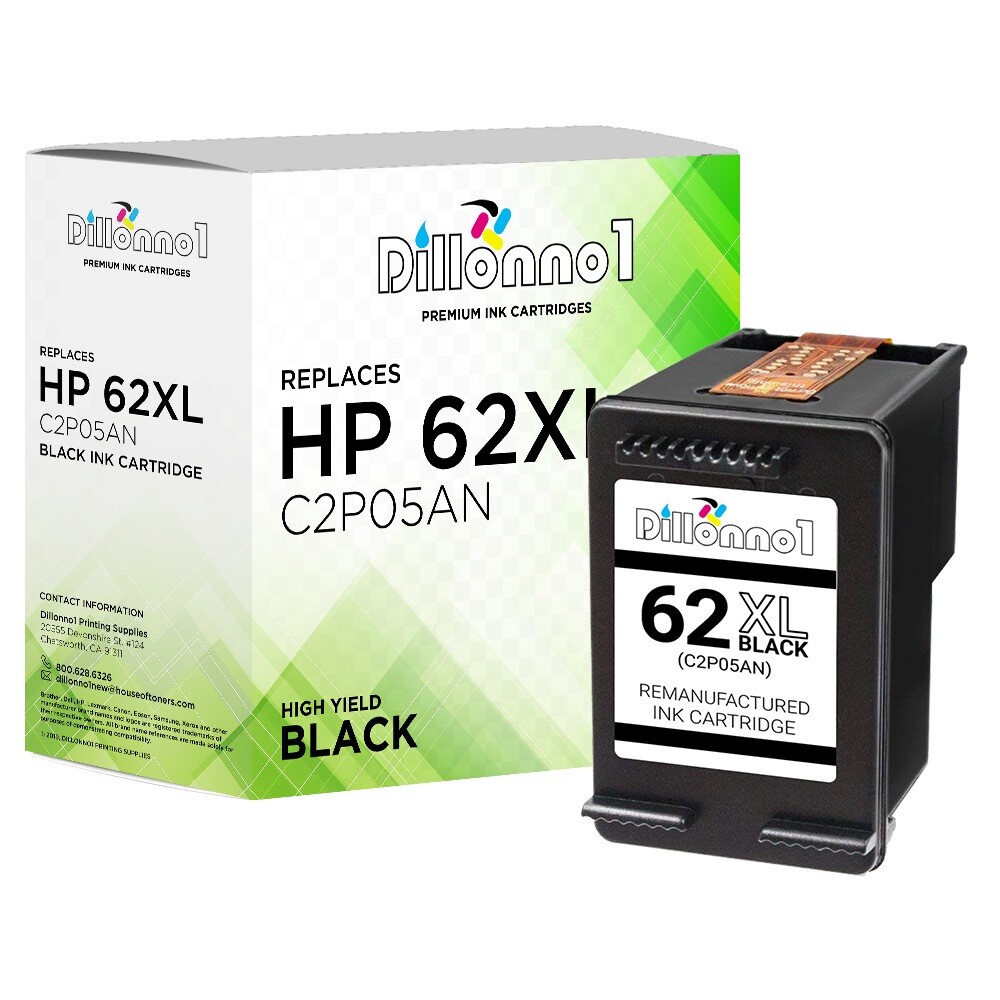 Remanufactured HP 62XL Black Ink Cartridges for Envy 5500 5600 7600 ...