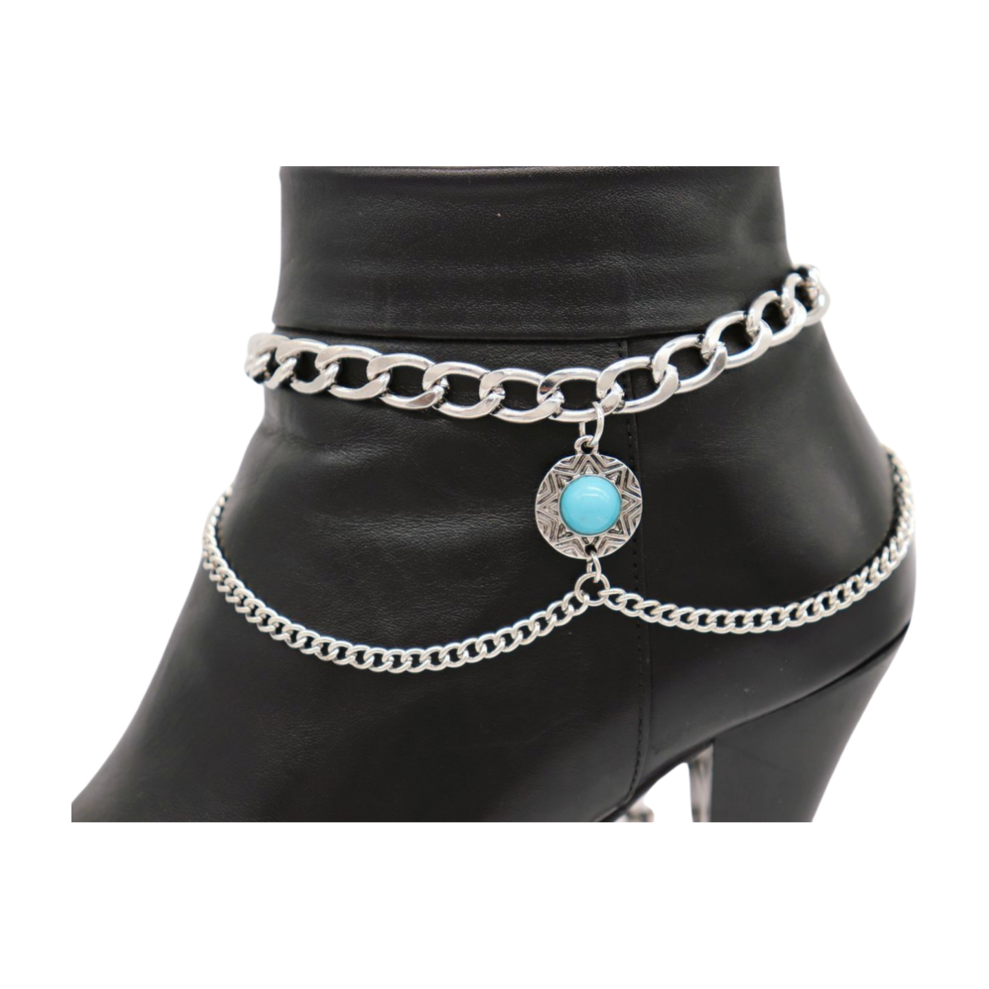 Women Silver Metal Boot Chain Bracelet Shoe Anklet Wave Turquoise Coin ...