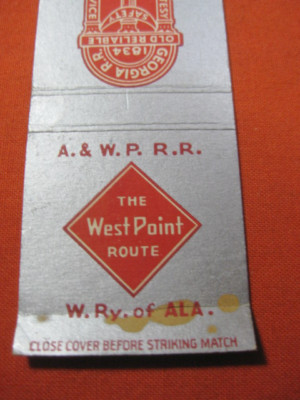 Georgia Railroad A & W P Railroad The West Point Route Matchbook Cover ...