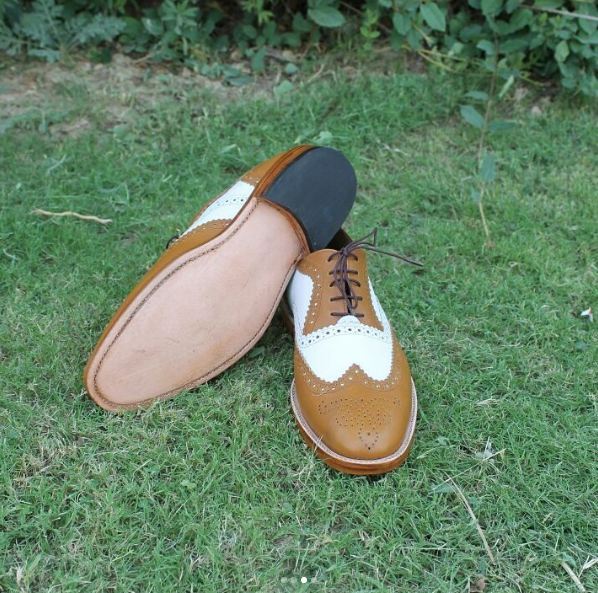 Handmade Men two tone wingtip formal shoes, Men spectator shoes Men ...