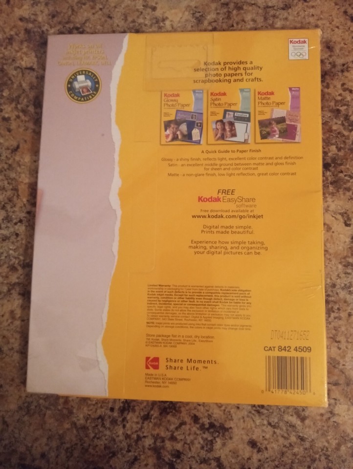 Kodak Matte Photo Paper Scrapbook Photography Crafts 25 Sheets 8.5"x11 ...