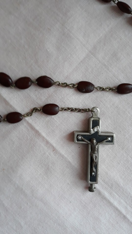 Antique Catholic Seed Rosary Beads with Cross holding Terra Catacumba ...