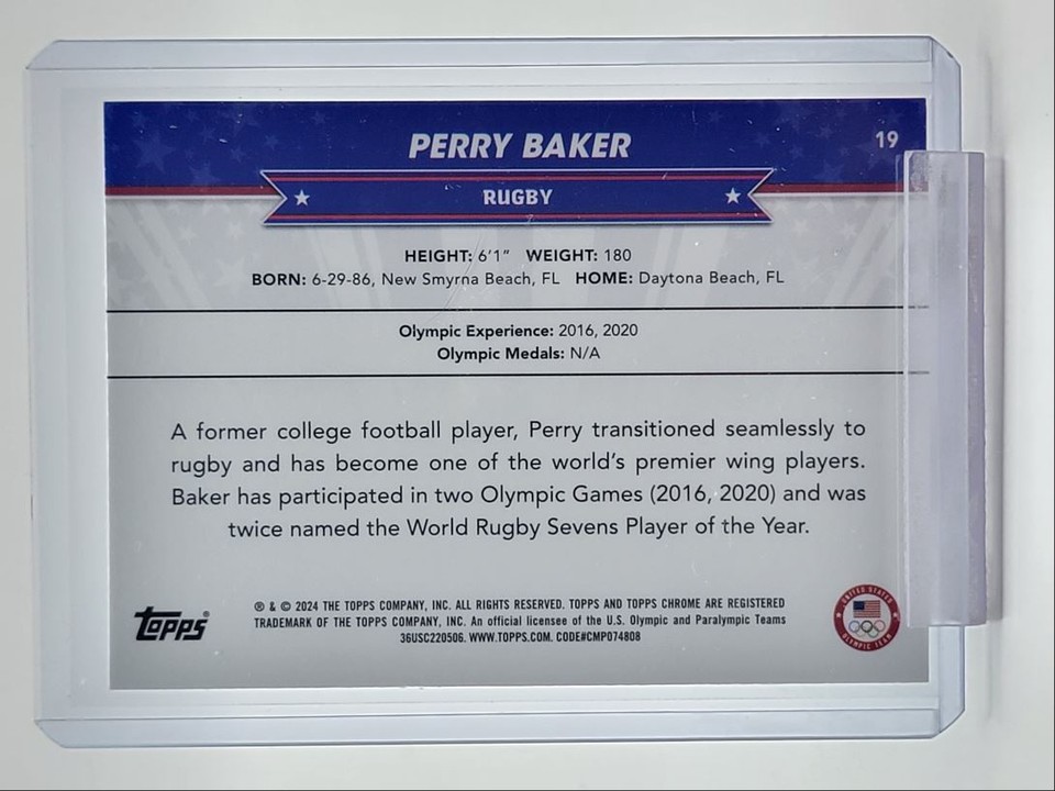 PERRY BAKER 2024 TOPPS CHROME RUGBY US OLYMPIC TEAM GREEN /99 Q3704 | eBay
