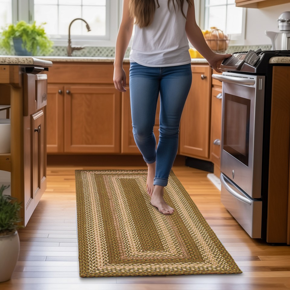 Earthone Green Braided Jute Area Rug Farmhouse / Kitchen Rug | eBay