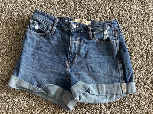 WOMENS HOLLISTER HIGH RISE BOYFRIEND BLUE JEAN SHORTS CUFF SIZE 3 | eBay