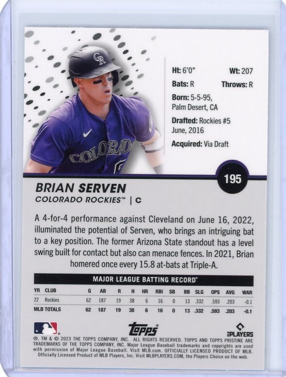 2023 Topps Pristine Brian Serven Rookie RC - Colorado Rockies | eBay