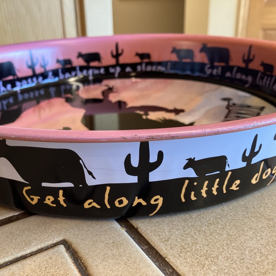 VINTAGE BUCKAROO BARBEQUE 14" METAL SERVING TRAY COWBOY SOUTHWEST free ...